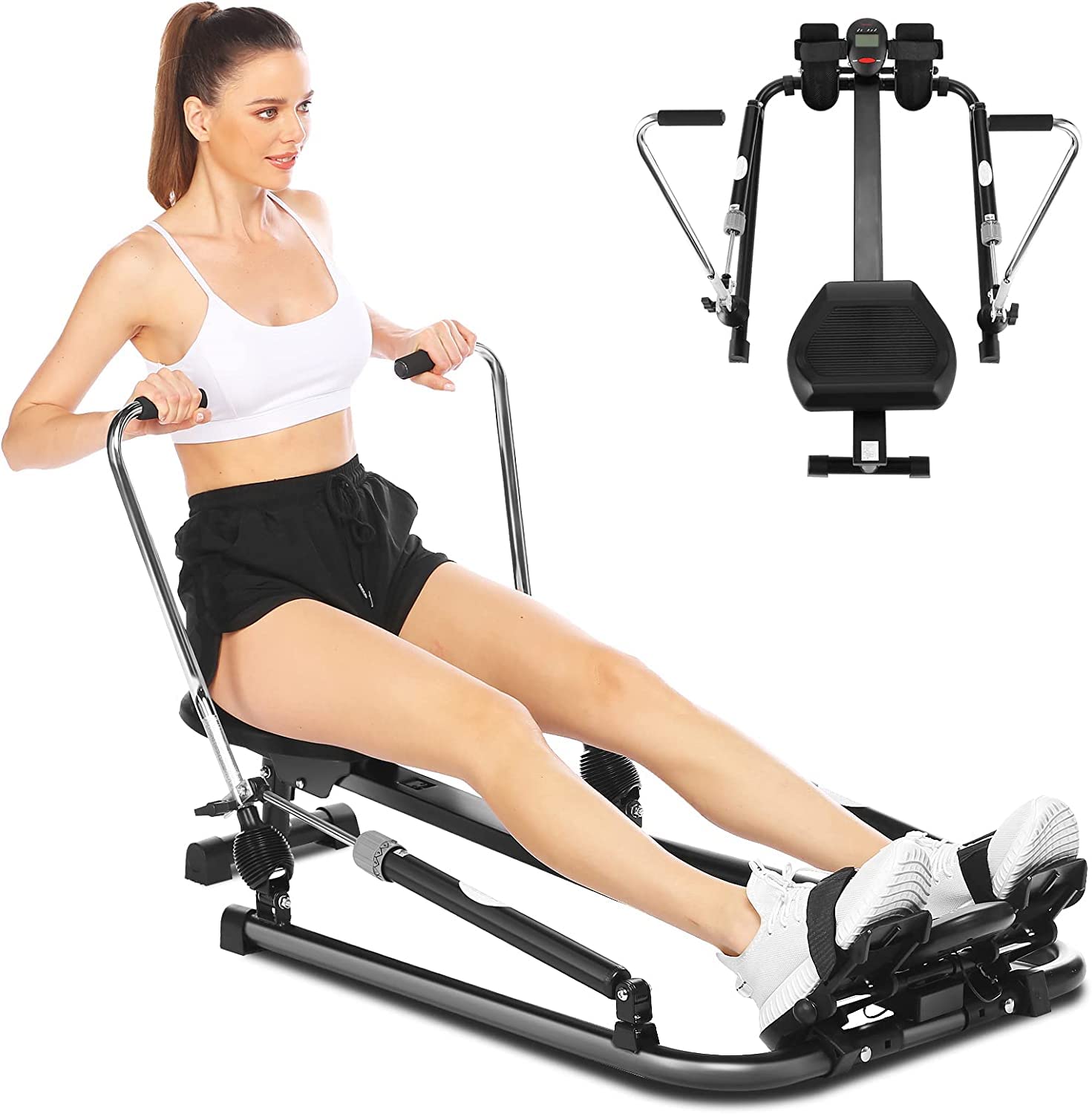 FUNMILY Rowing Machines for Home Use, Foldable Rowers, Exercise Equipment Cardio Training Fitness with 12 Level Smooth Hydraulic Resistance Black