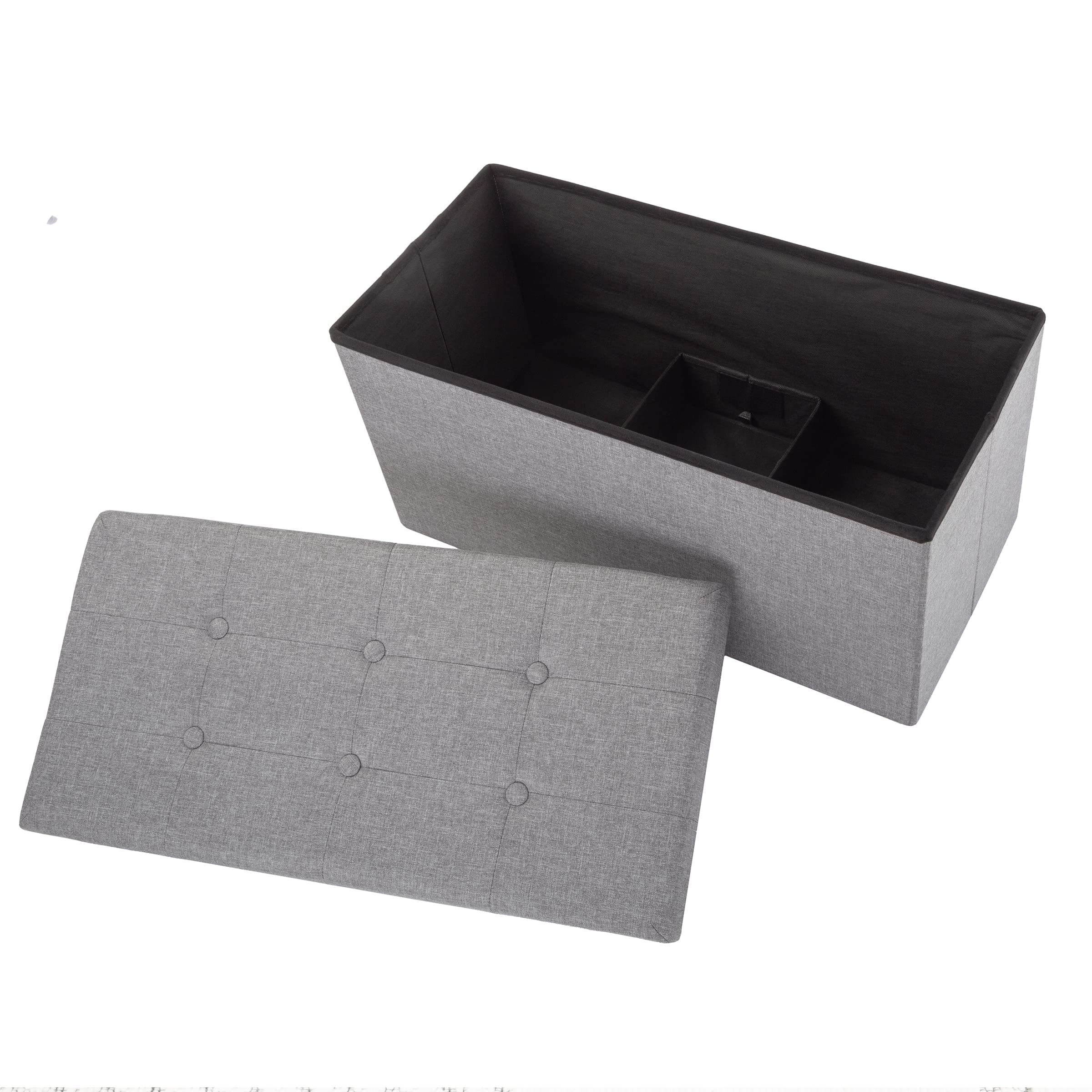 Folding Storage Ottoman - 30-Inch Tufted Footrest, Linen Chest, or Bench with Removable Bin for Living Room, Bedroom, or Dorm by Lavish Home (Gray)