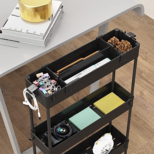 SPACELEAD Slim Storage Cart 4 Tier, Storage Organizer Rolling Utility/ Mobile Shelving Unit Slide Out Storage Cart for Office, Bathroom, Kitchen, Laundry Room & Narrow Places, Black