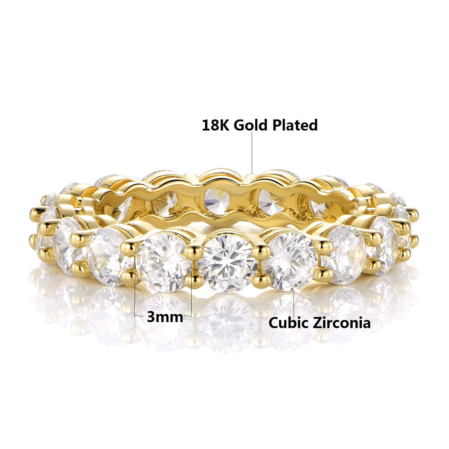Gemsme 18K Yellow Gold Filled Cubic Zirconia Eternity Band Ring for Women (10)