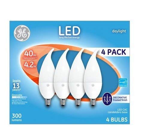 GE Daylight 40W Replacement LED Light Bulbs Decorative Bent Tip White Candelabra Base CAC (4 Pack)
