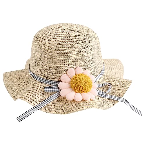Girl Kids Winter Hat Children's Girls Sunscreen Hat Summer Bow Sun Hat Hat Braided Hat Beach Hat Sun (Beige, One Size)