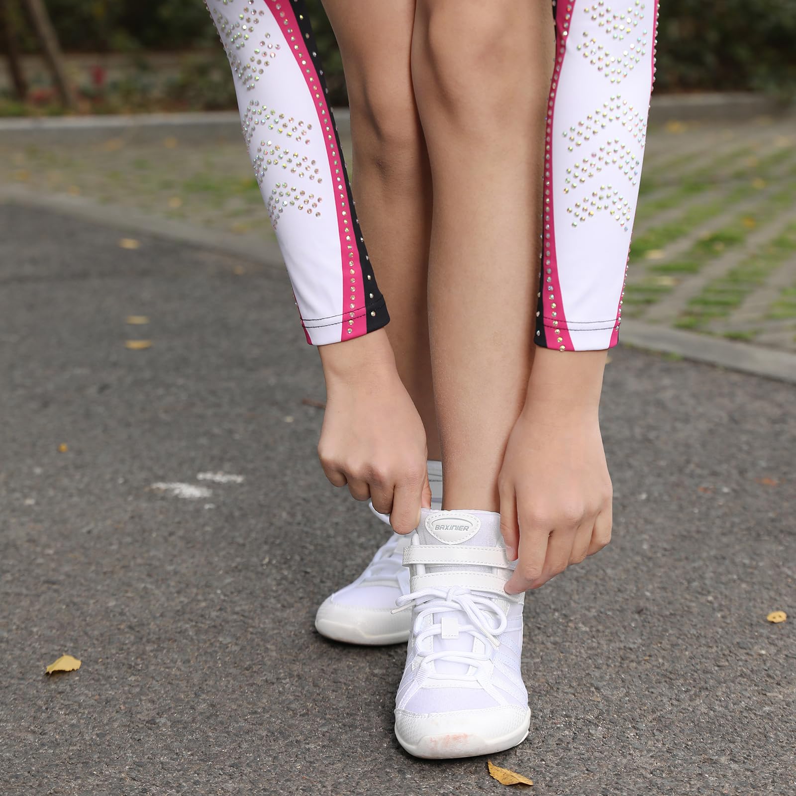 FUQIAO Girls High Top White Cheerleading Shoes Lightweight Cheer Sneakers