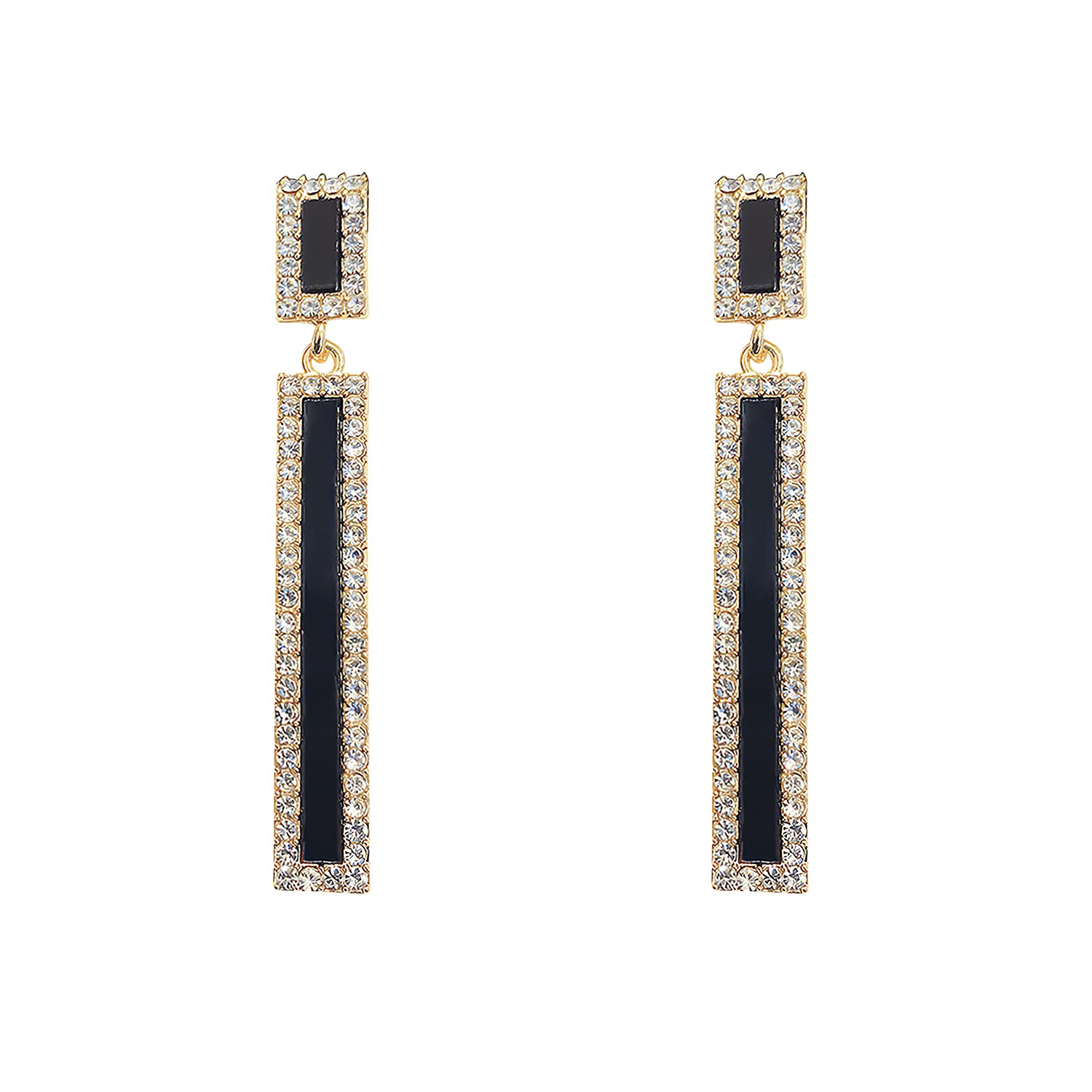 GBAHFY Black Color Drip Glaze Earrings for Women Geometric Rectangle Inlay Rhinestone Long Earrings Wedding Party Jewelry (Geometry Drip Glaze Earrings-Black)
