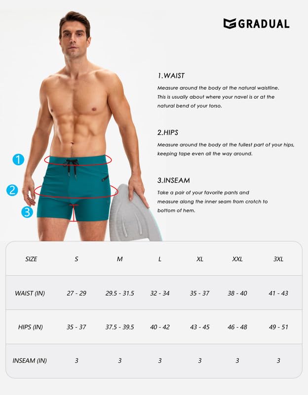 G Gradual Men's Swimsuit Trunks with Zipper Pockets Quick Dry Swimwear Bathing Suit Swim Briefs Board Shorts for Men(Black,L)