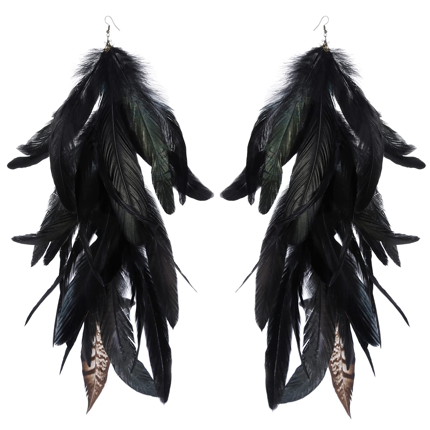 GOGNGTR Feather Earrings for Women Long Dangle Stunning Bohemian Party Dangle Handmade Jewelry Earrings (Rose)