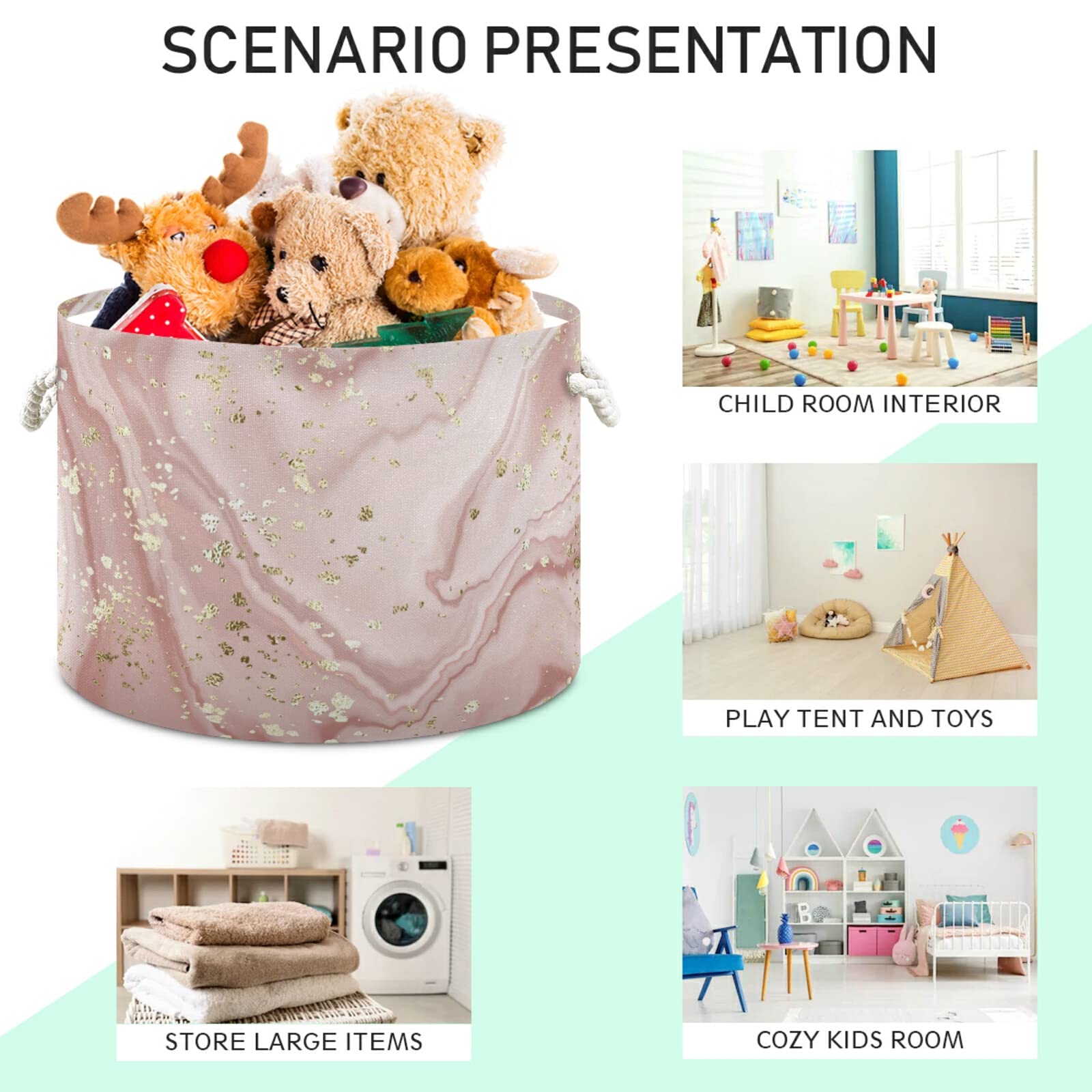 xigua Cotton Rope Basket Rose Gold Abstract Marble Baby Laundry Basket Blanket Kids Toy Storage Basket Glove Box