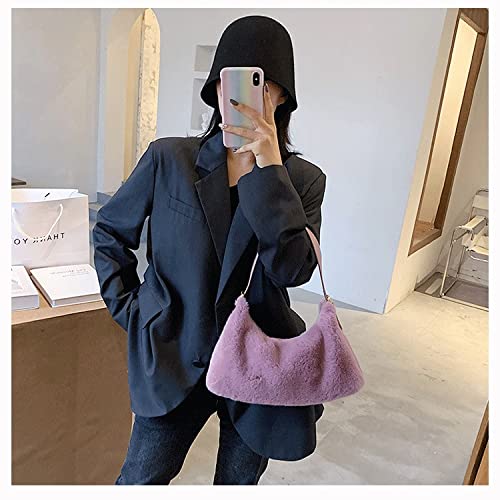 N/A Plush Women Shoulder Bag Winter Mini Bags All-match Handbag Fluffy Solid Female Bag (Color : Pink, Size : One Size)