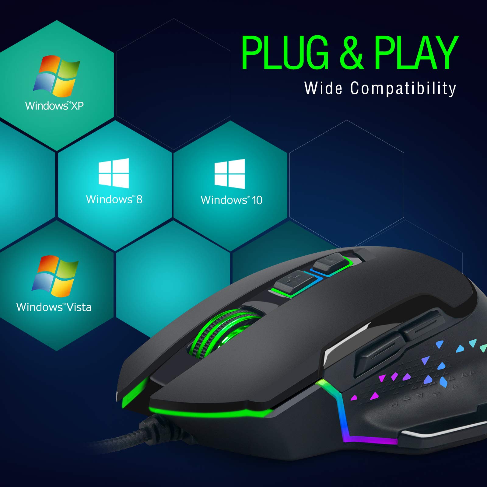 GTRACING Computer Mouse, 7200 DPI Adjustable, 7 Programmable Buttons, RGB LED Lighting, Gamer Ergonomic Comfortable Wired Gaming Mouse Gt791