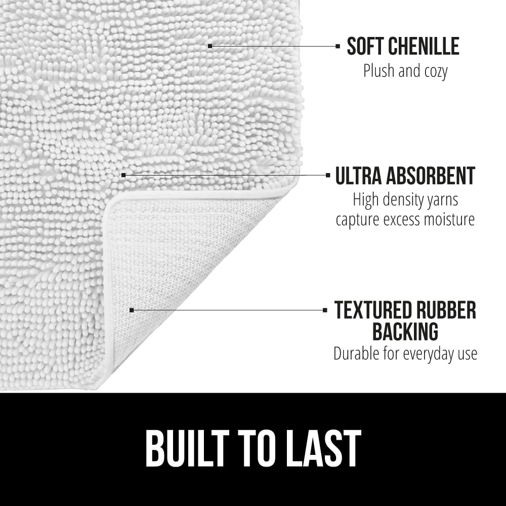 Gorilla Grip Area Rug Set and Bath Rug, Area Rug Set Size 22 x 19 x 15 in, Absorbent Washable Mats, Bath Rug Size 44 x 26 in, Shaggy Machine Washable Mats, Both in White, 2 Item Bundle