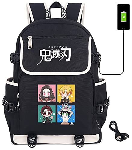 Roffatide Anime Demon Slayer Kamado Tanjirou Kamado Nezuko Laptop Backpack with USB Charging Port