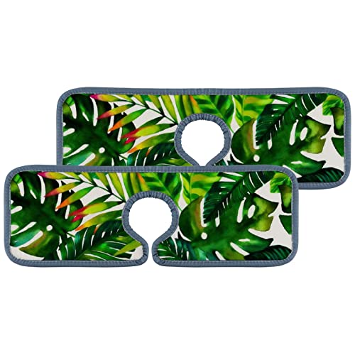 Kitchen Faucet Mats 2 Pieces Jungle Tropical Plam Leaf Faucet Sink Splash Guard Bathroom Counter and RV,Absorbent Faucet Counter Sink Water Stains Preventer