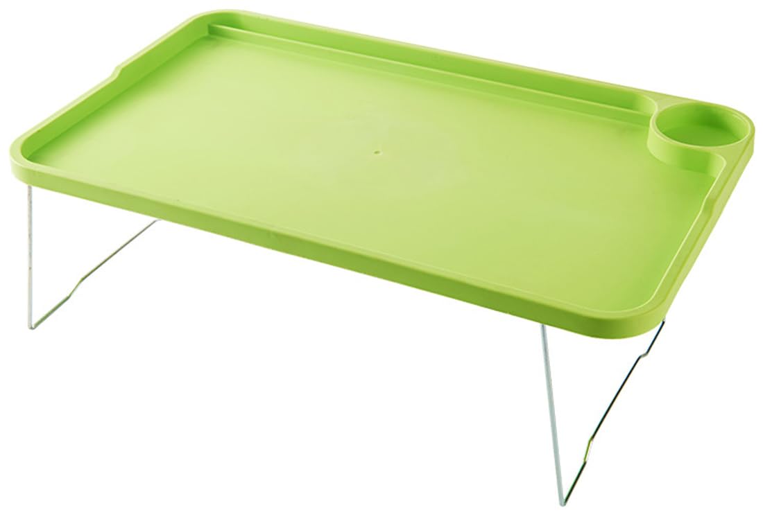 FRAMUN Lap Table, Folding Laptop Bed Table with Cup Holder and Tablet Slot, Student Dormitory Sofa Balcony Portable Breakfast Tray Table, Lazy Easy Laptop Tray (Green 20.48 * 12.2 * 1 inches)