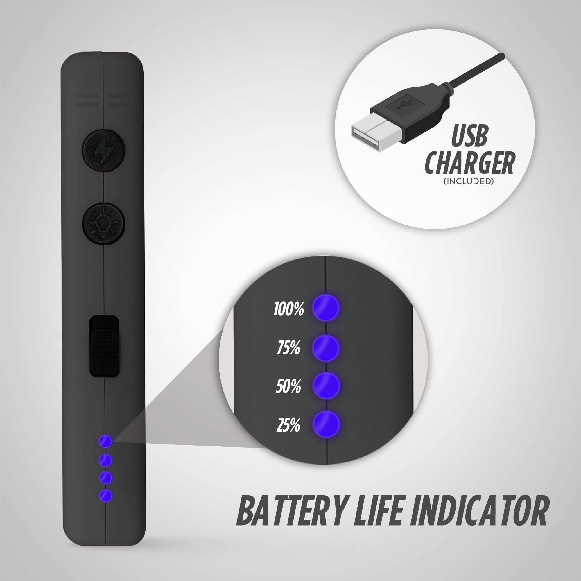 GUARD DOG SECURITY Hornet+ Mini Stun Gun Keychain - Stun Gun Flashlight Now with Battery Life Indicator - Personal Defense Equipment β Rechargeable (Black)