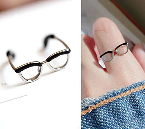 Glasses Open Ring for Women Cute Funny Weird Wizard Harry Black Adjustable Finger Ring Mini Glasses for Toy