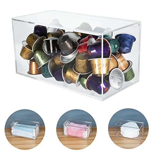 SEANADO Coffee Pod Holder Storage Container with Lid Clear Acrylic Coffee Bar Accessories Organizer Multifunctional Storage Box (Clear)