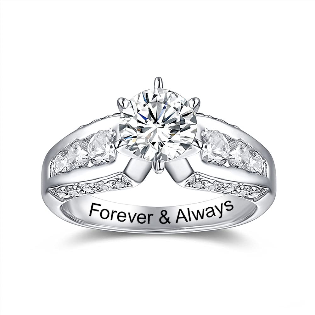 Getname Necklace Sterling Silver Promise Ring Engagement Ring for Women - Custom Engraving Wedding Ring Personalized Gemstone Diamond Ring - Bridal Ring Gift for Her