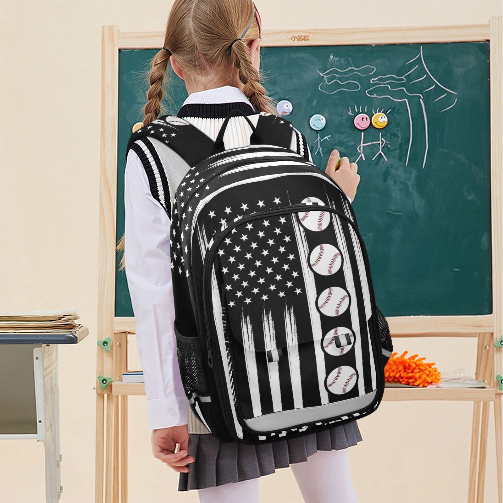 Glaphy American Flag Baseball Backpack School Bag Lightweight Laptop Backpack Students Travel Daypack with Reflective Stripes