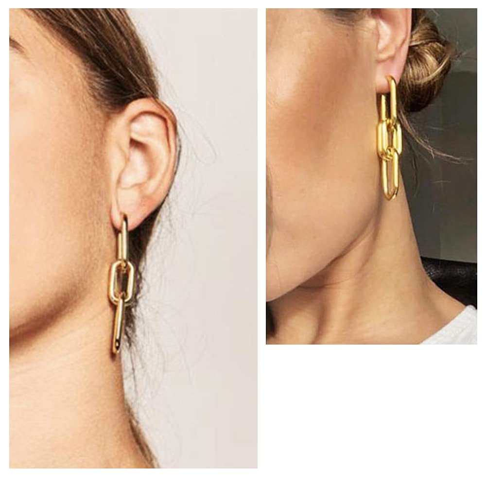 French Link Chain Drop Earrings Minimalist paperclip Chain Dangle Earrings for Women Girls