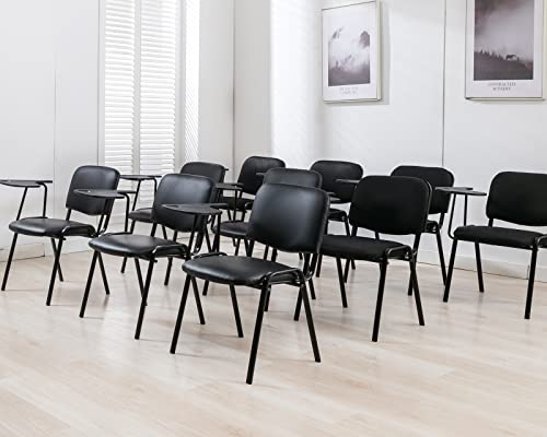 HNY Black Tablet Arm Chairs Set of 15, Mesh Office Waiting Room Chairs Guest Nesting Stacking Chairs, Reception Chairs with Flip-Up Table Conference Chairs for School Classroom Training Meeting Room