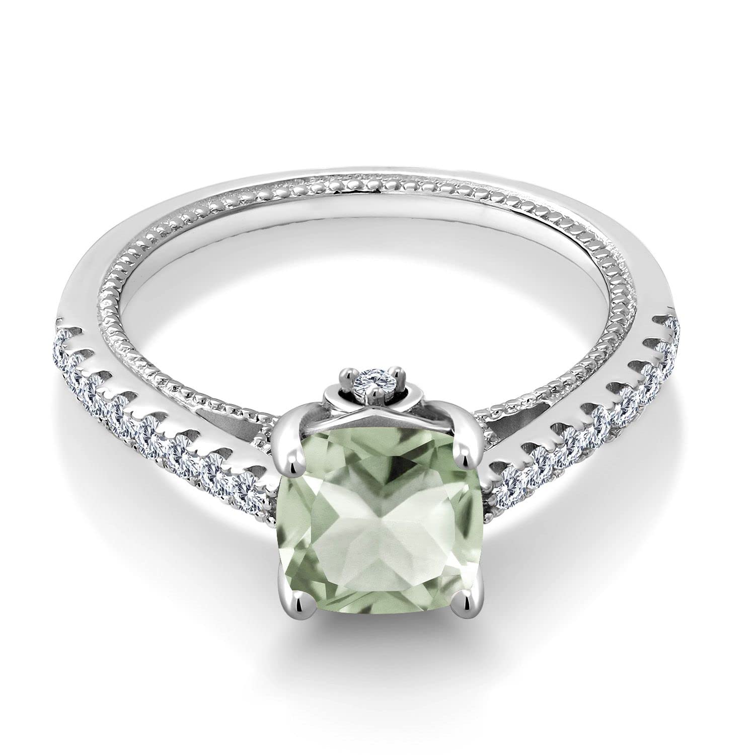 Gem Stone King 925 Sterling Silver Cushion 7MM Gemstone Birthstone and White Created Sapphire Engagement Ring | Wedding Engagement Anniversary Promise Ring For Women