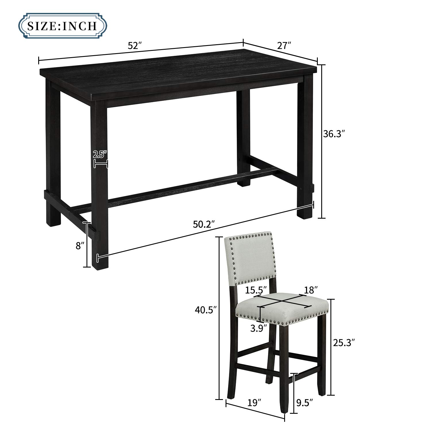 FRANSOUL Classic and Traditional Style 6 Piece Set, Rectangular Extendable Table,Desk, 4 Upholstered Dining Chairs,Bench,Kitchen Dinette,Diningroom,Guest Room, Home Bar,White+Gray