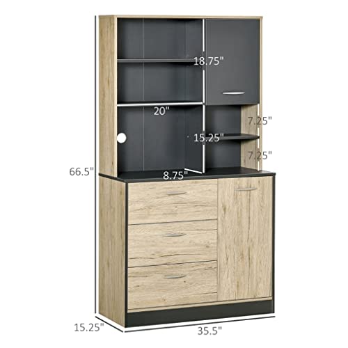 SEASD 67" Freestanding Buffet, Kitchen Storage Cabinet with 3 Drawers, Cable Management, 4 Cubbies and 2 Cabinets.