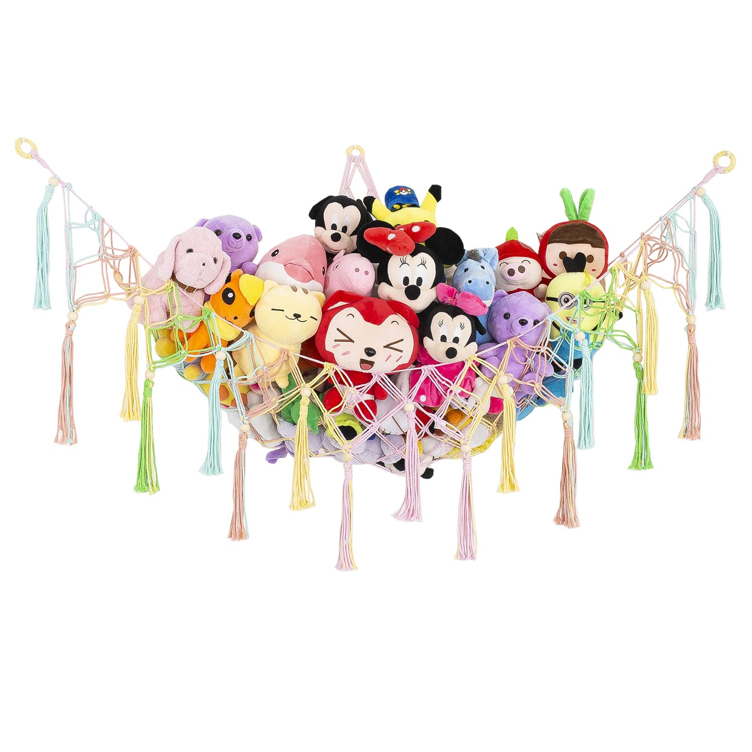 Large Stuffed Animal Net Toy Hammock Corner XL Hanging Net for Plush Toy Holder Boho Macrame Toy Display Stuffed Animal Storage Organizer for Kids Room, Nursery