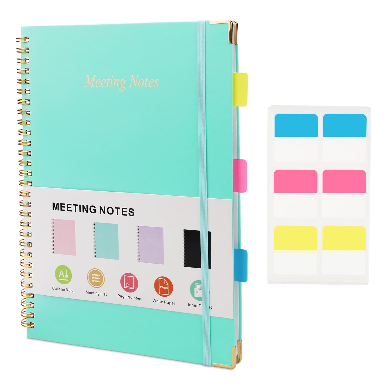 GuanQiao Meeting Notebook for Work with Action Items,Hardcover Spiral Meeting Notes for Note Taking,Professionally Office/Business/Schools Agenda for Men/Women,160 Pages,7 x 10, Teal