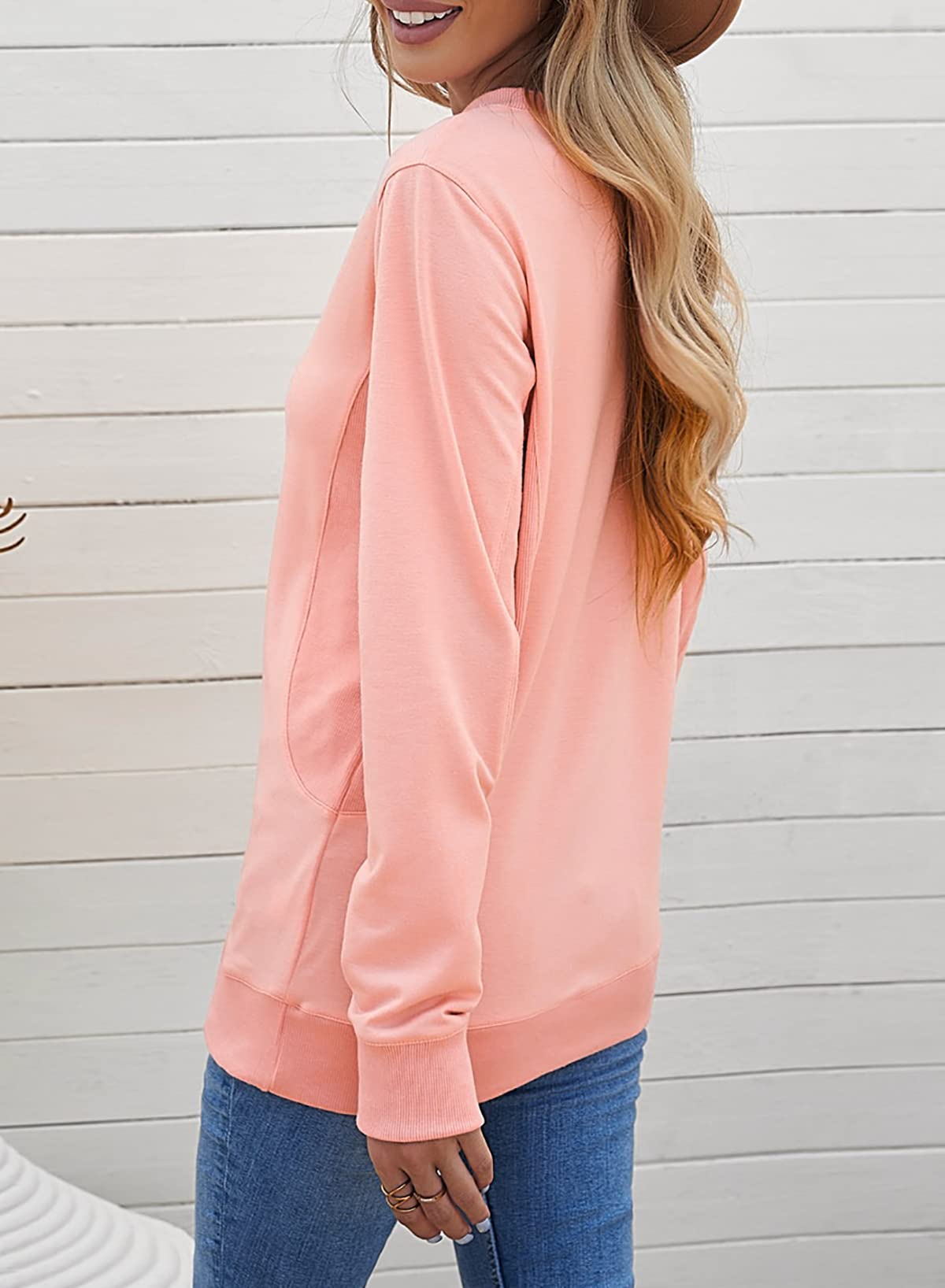Happy Sailed Women's Casual Long Sleeve Sweatshirts Crewneck Pullover Tunic Shirts Tops Pink 2X-Large