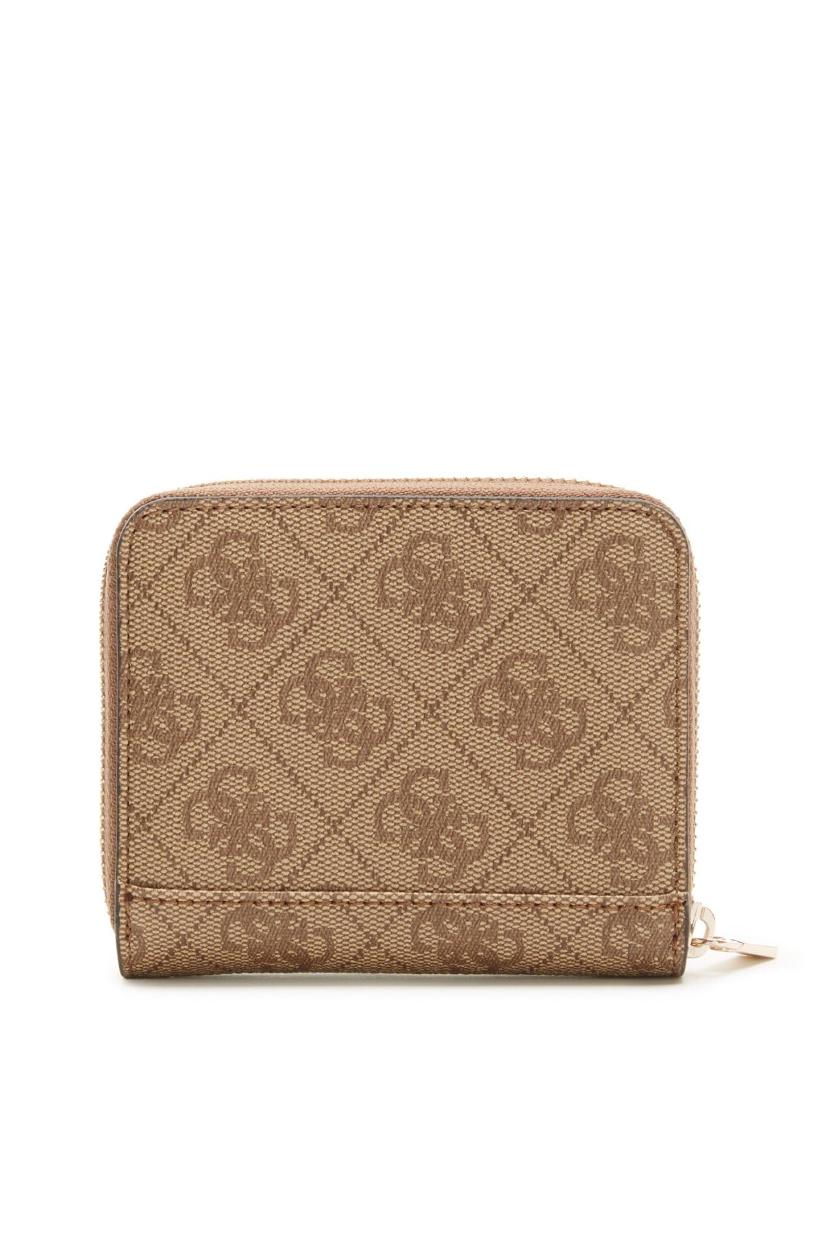 GUESS womens Laurel Small Zip Around Wallet, Latte Logo, one size US