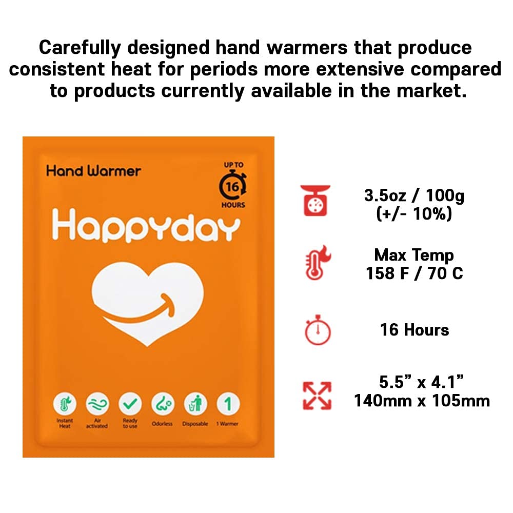 Happyday Hand Warmer 16 Hour β 30 Individual Disposable Warmers (Large Size: 5.5β x 4.1β) β Instant Heat and Lasts Up to 16 Hours