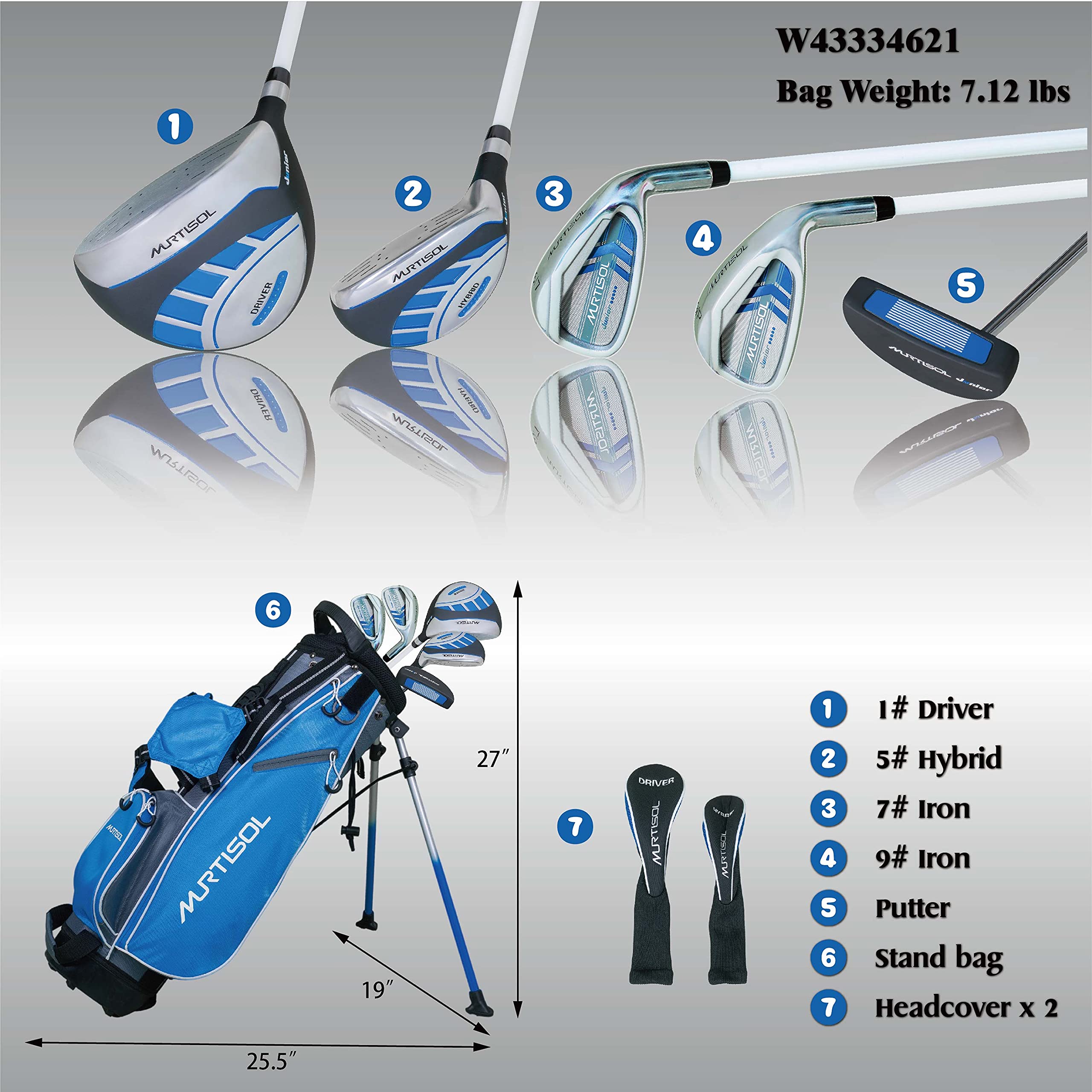 GIG-FXLightweight Junior Golf Bag Set,Golf Club Set for Children Kids,5pc,8-10 Age Groups Boys Girls,Right Hand… (Blue Ages 8-10)