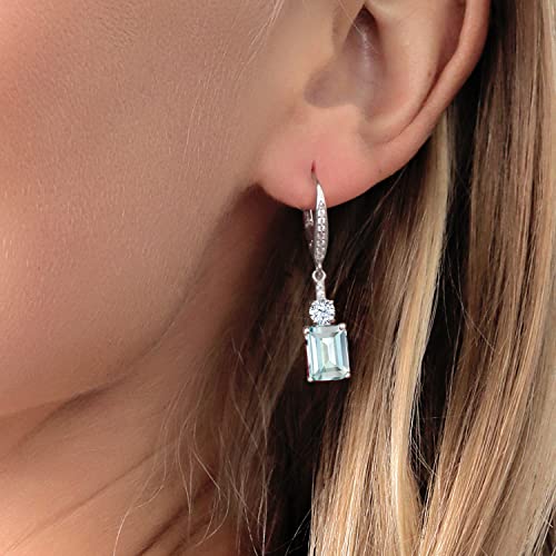 Gem Stone King 925 Sterling Silver Sky Blue Simulated Aquamarine Dangle Earrings For Women (4.60 Cttw, Gemstone Birthstone, Octagon 9X7MM)