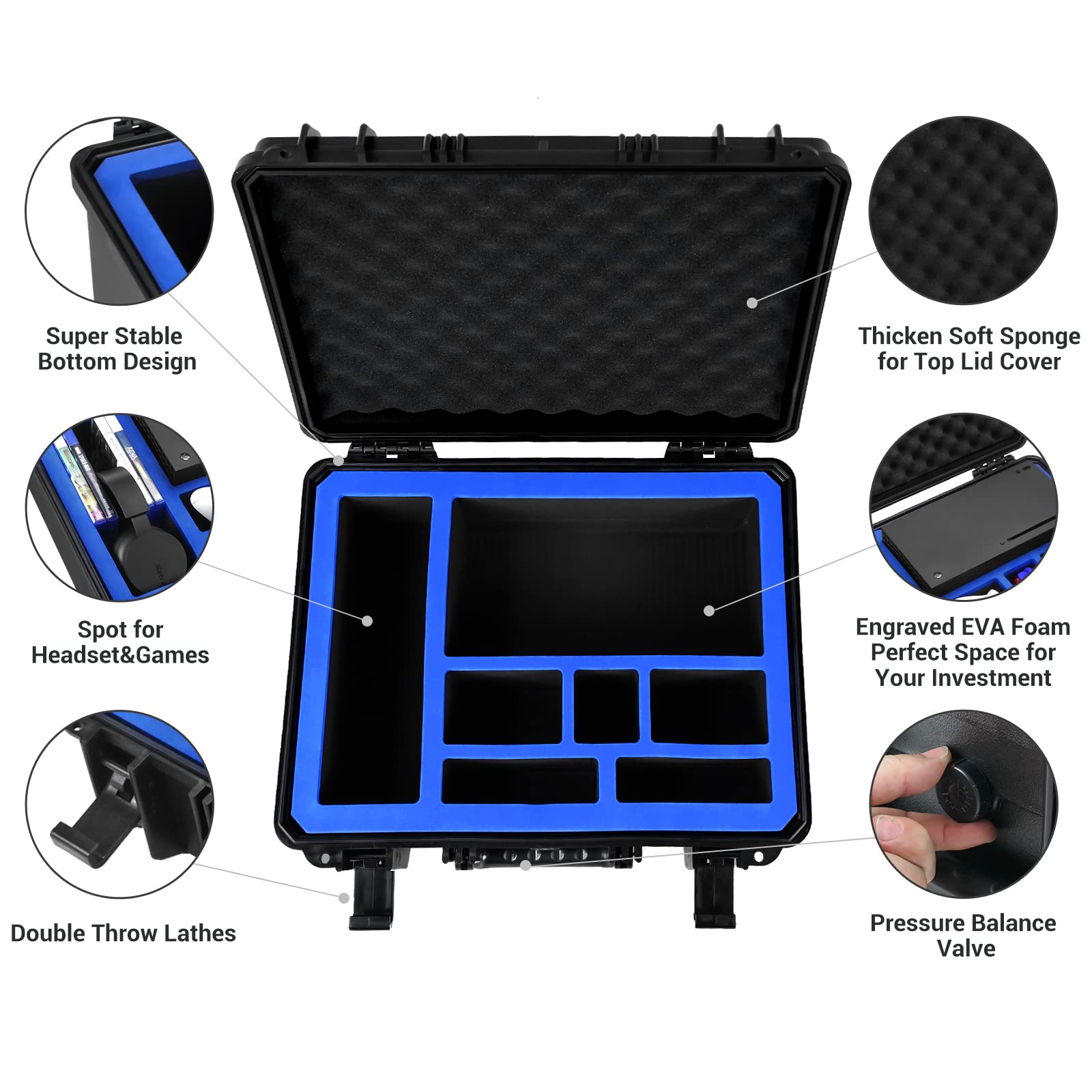Hard Shell Travel Carrying Case for Xbox Series X - Waterproof Shockproof Case with Customized Foam Inlay for Xbox Series X Console, Headset, Games, Controllers, Cables and Other Accessories, Blue