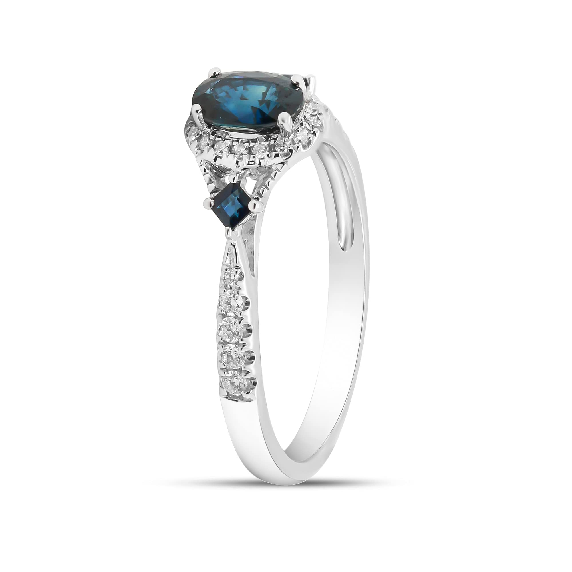 Gin & Grace 10K White Gold Genuine Blue Sapphire Ring with Diamonds for Women | Ethically, authentically & organically sourced (Oval-Cut) Shaped Sapphire Jewelry for her | Sapphire Ring for Women