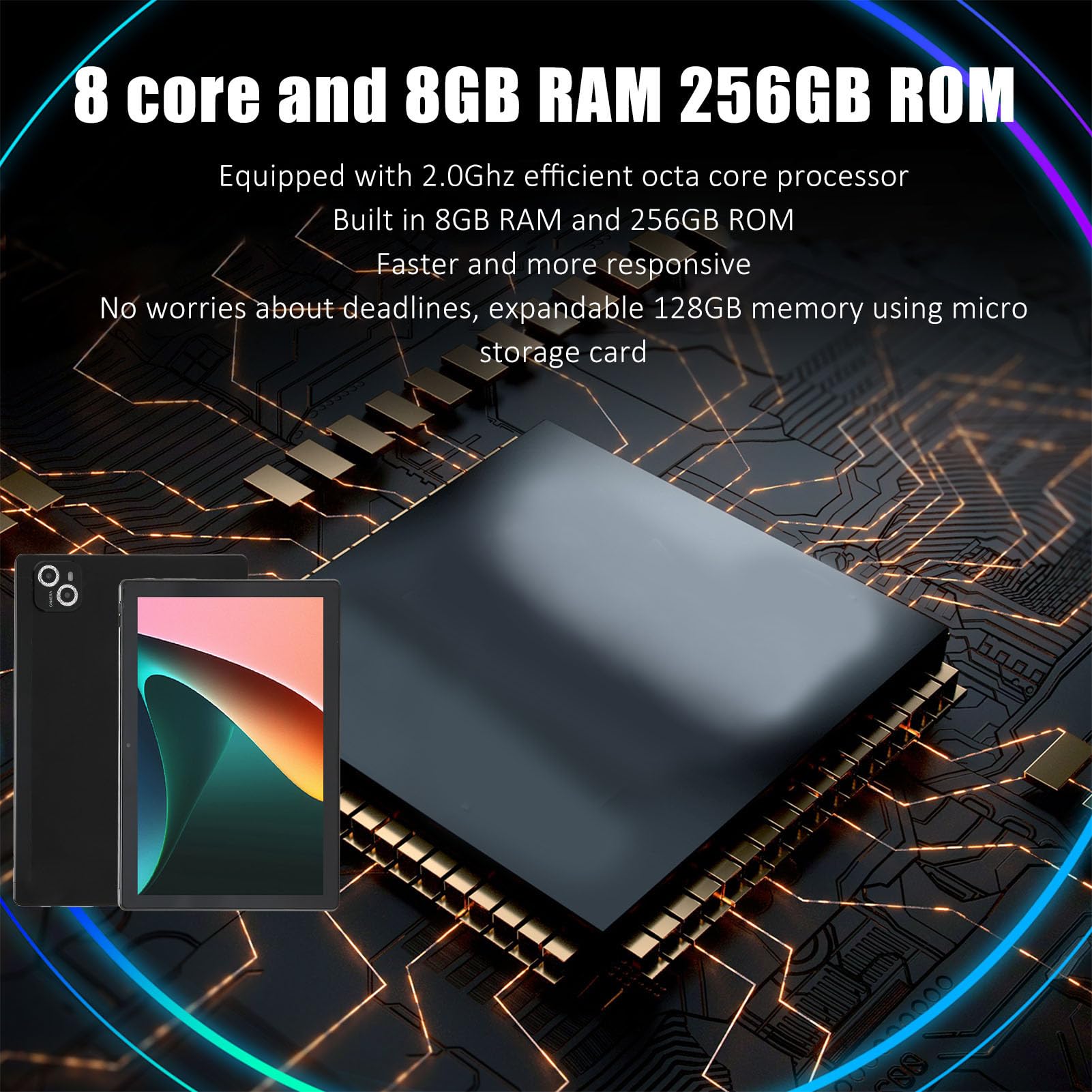 Gugxiom 2 in 1 8GB+256GB Tablet, 10 inch Android 12 Tablet Set, Gaming Tablet with Keyboard Case Mouse, FHD Screen, 8MP Dual Camera, 7000mAh, Octa Core Processor (US Plug)