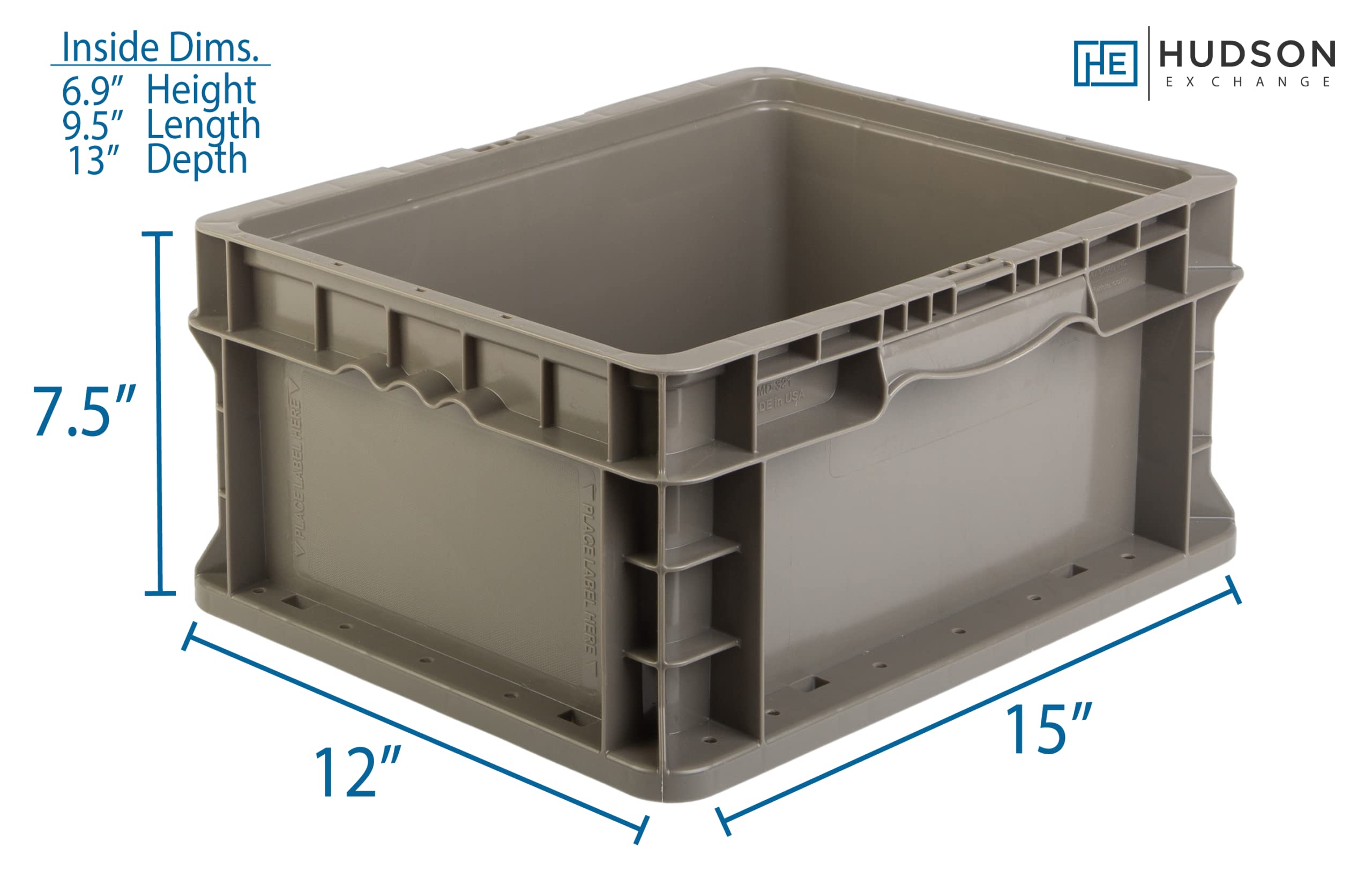 Hudson Exchange 12 x 15 x 7.5 (4 Pack) Straight Wall Handled Storage Container Tote, Gray/Brown