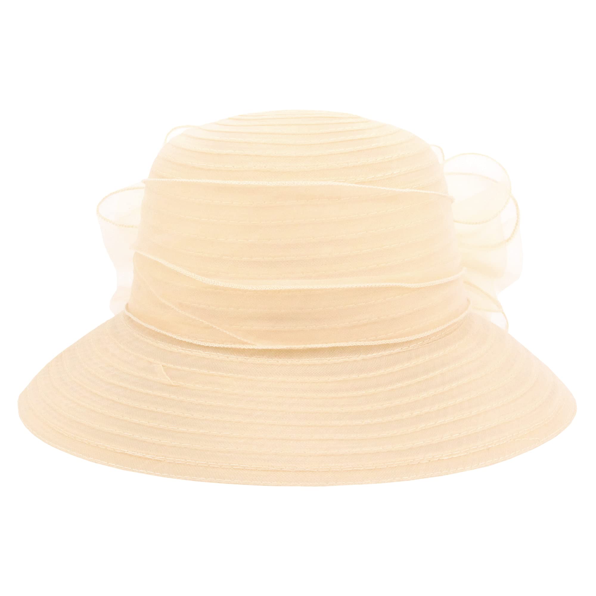 Haoohu Women's Church Derby Hat Wide Brim Bow Bucket Hat Wedding Dress Hat Fascinator Bridal Tea Party Hat Beige