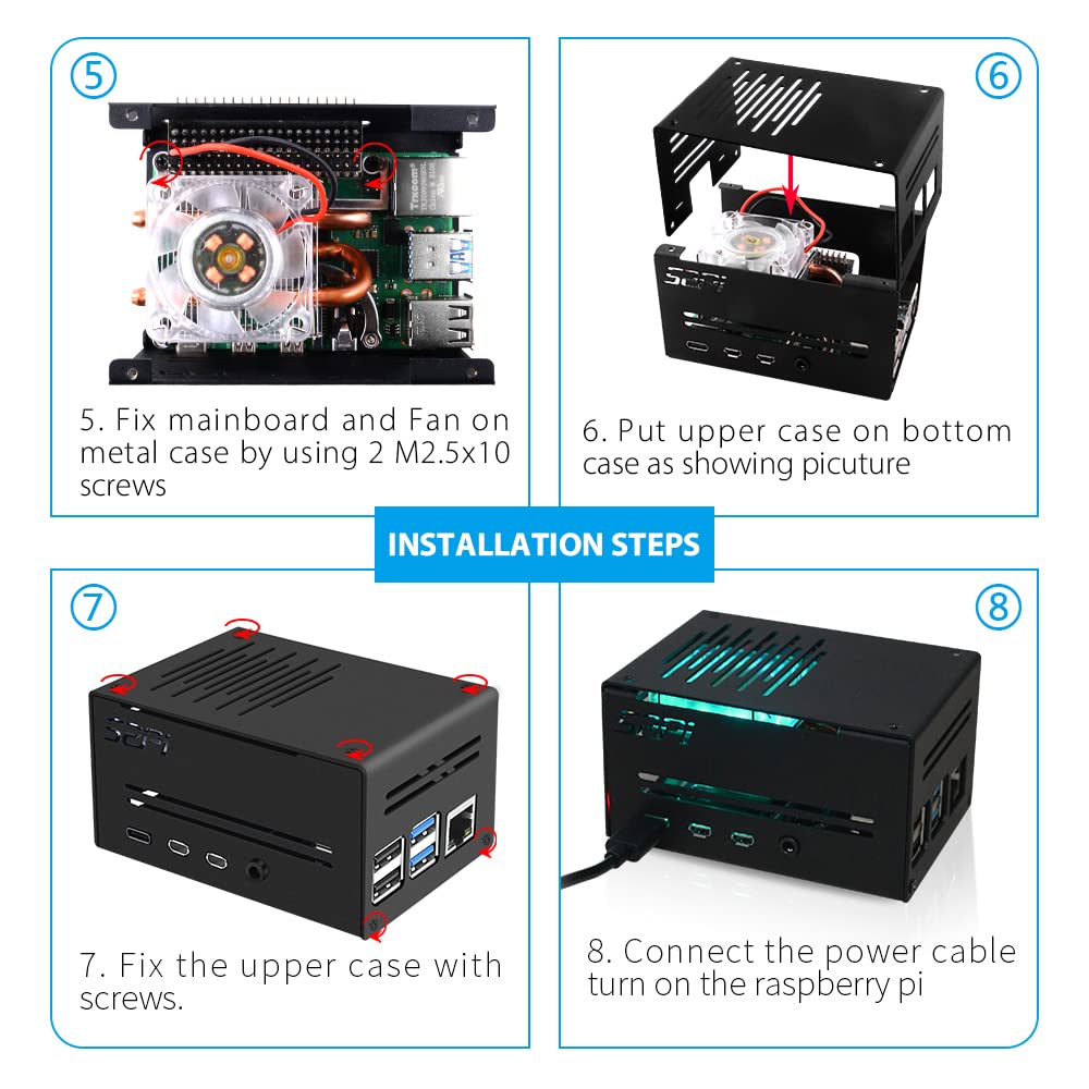 GeeekPi Metal Case with Fan for Raspberry Pi 4, Pi 4B Case with Low-Profile CPU Cooler and RGB Cooling Fan (Silver)