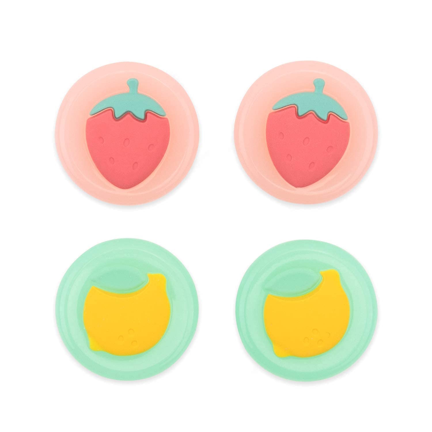 GeekShare Fruit Theme Thumb Grip Caps,Compatible with Nintendo Switch & Switch Lite Only,Soft Silicone Joystick Cover,4PICS -- Lemon and Strawberry