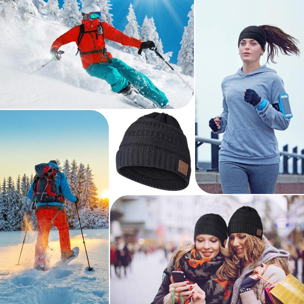 Gifts for Men Women Bluetooth Beanie - Christmas Stocking Stuffers Bluetooth Hat with Wireless Headphones Gift Ideas Black