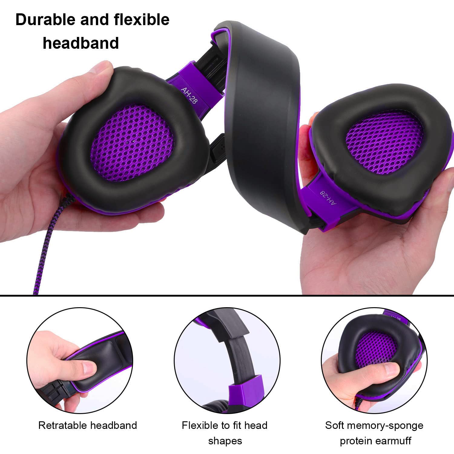 Gaming Headset with Microphone for Pc, Over Ear Headphones Wired with Mic, in-line Control Compatible with PS4 PS5 Xbox Laptop Mac