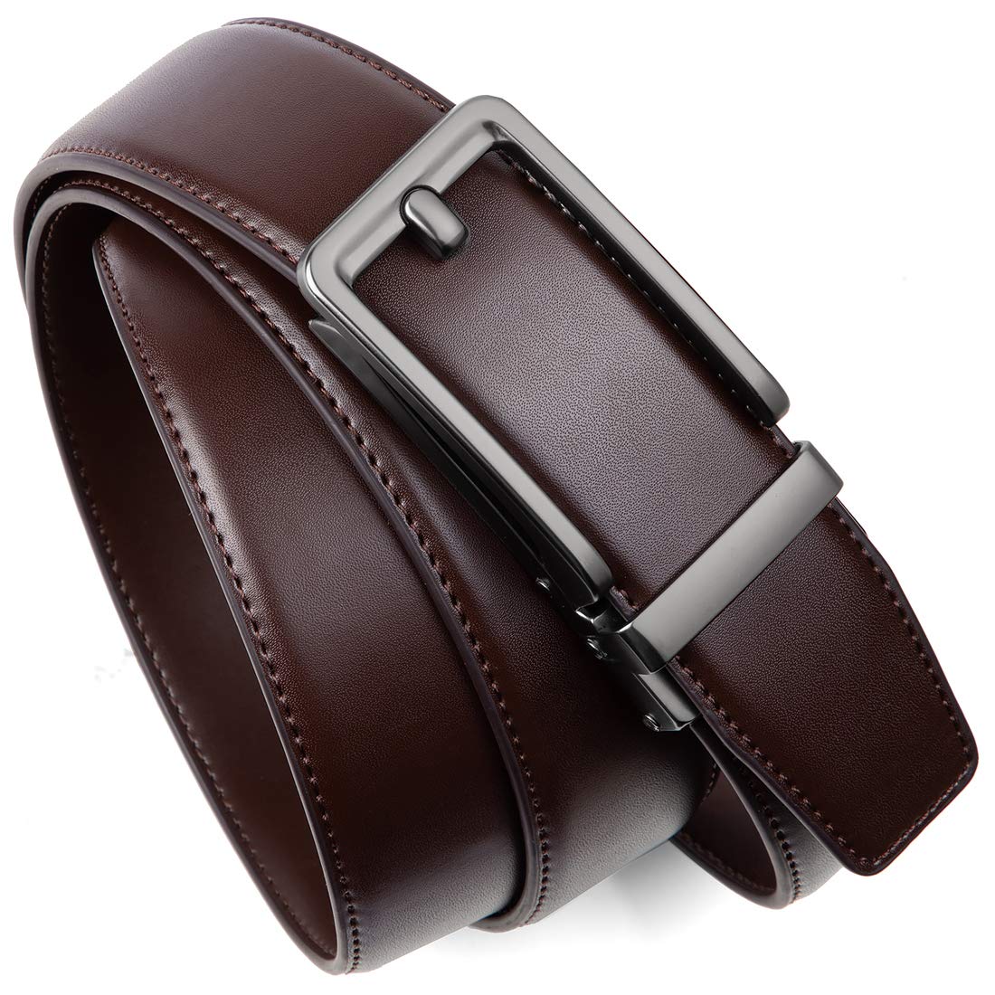 Founders & C Ratchet Click Belt 2 Pack,Leather Slide Dress Comfort Belt Adjustable with Buckle Gift Set (28"-42" Waist Adjustable, Black Dress Belt/Brown Click Belt)