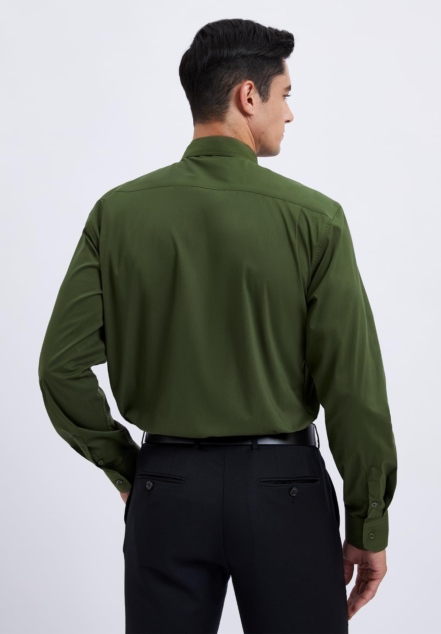 HISDERN Mens Green Dress Shirt Formal Business Long Sleeve Shirt and Tie Set Classic Button Down Regular Fit Shirts for Prom Party