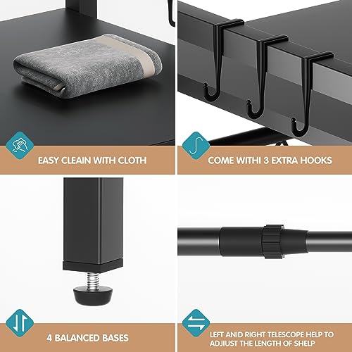 Rollwish Expandable Microwave Shelf, Oven Toaster Rack Kitchen Countertop Organizer, Adjustable Microwave Stand with 3 Hooks, 2Tire, (Size 13~23 "x12.5 x17), 60Lbs Capacity