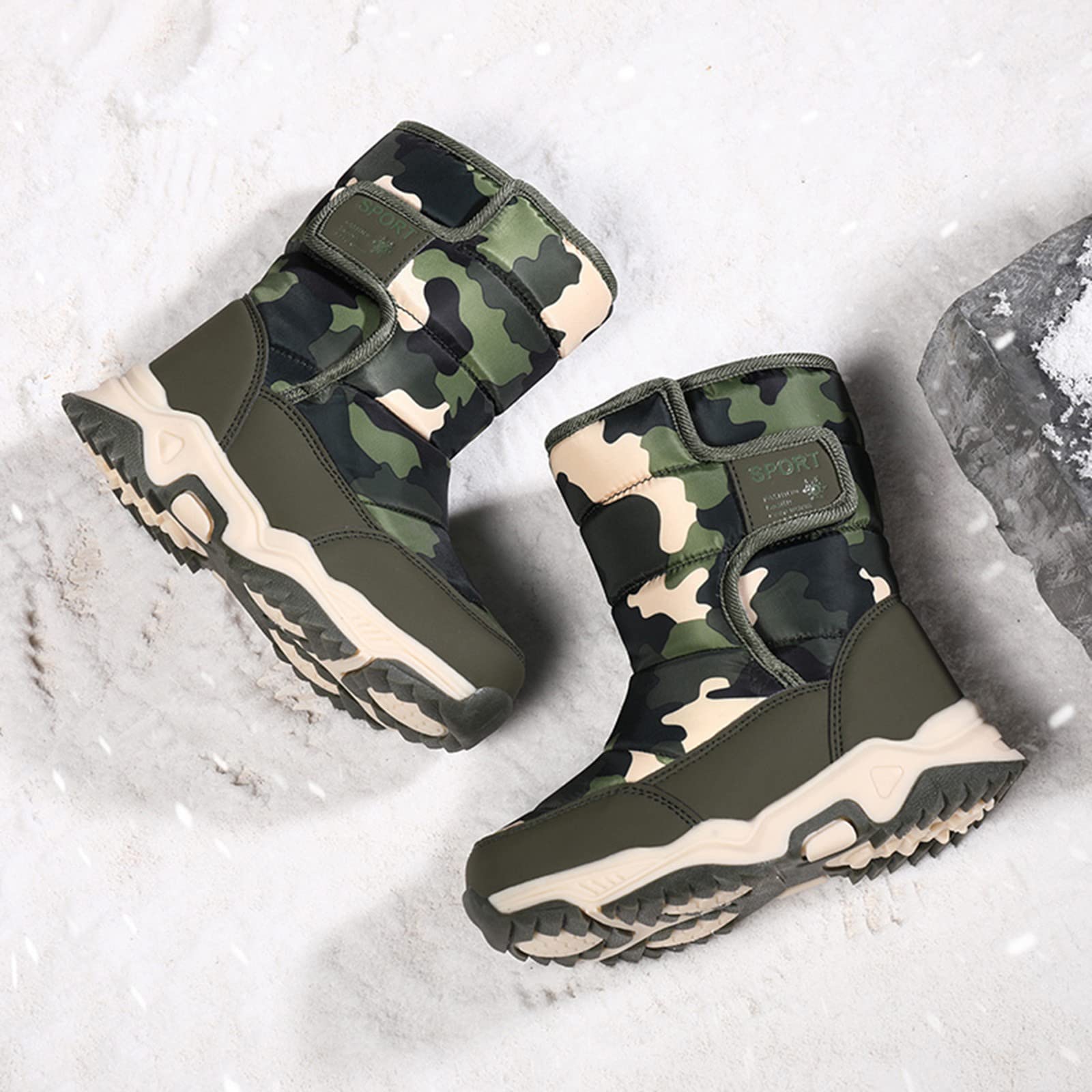 Hiking Snow Boots for Girls/Boys,Cool Guy Camouflage Print High Top Shoes Waterproof Fuzzy Platform Boots