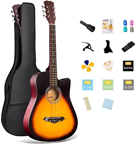 Guitar Kit, String Instrument Electronic Guitar Acoustic Guitar Classical Guitar Beginner Fingerstyle 38 Inch Ballad Musical Instrument Youth Practice Can Carry Backpack ( Color : Orange , Size : Long