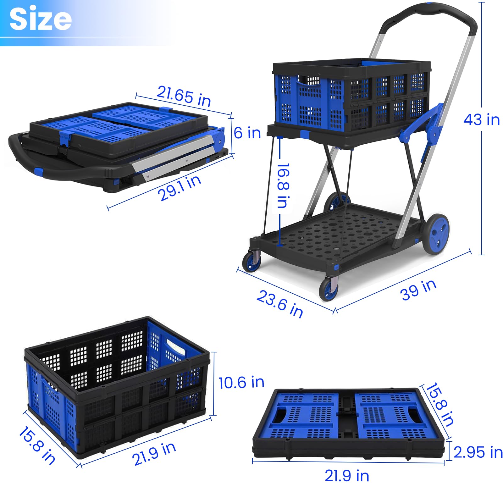 Hand Truck Dolly Foldable, 330LBS Capacity Portable Folding Hand Truck with Retractable&Adjustable Handle, Convertible Hand Cart with 4 Wheels for Heavy Duty, Collapsible Dolly Cart for Moving