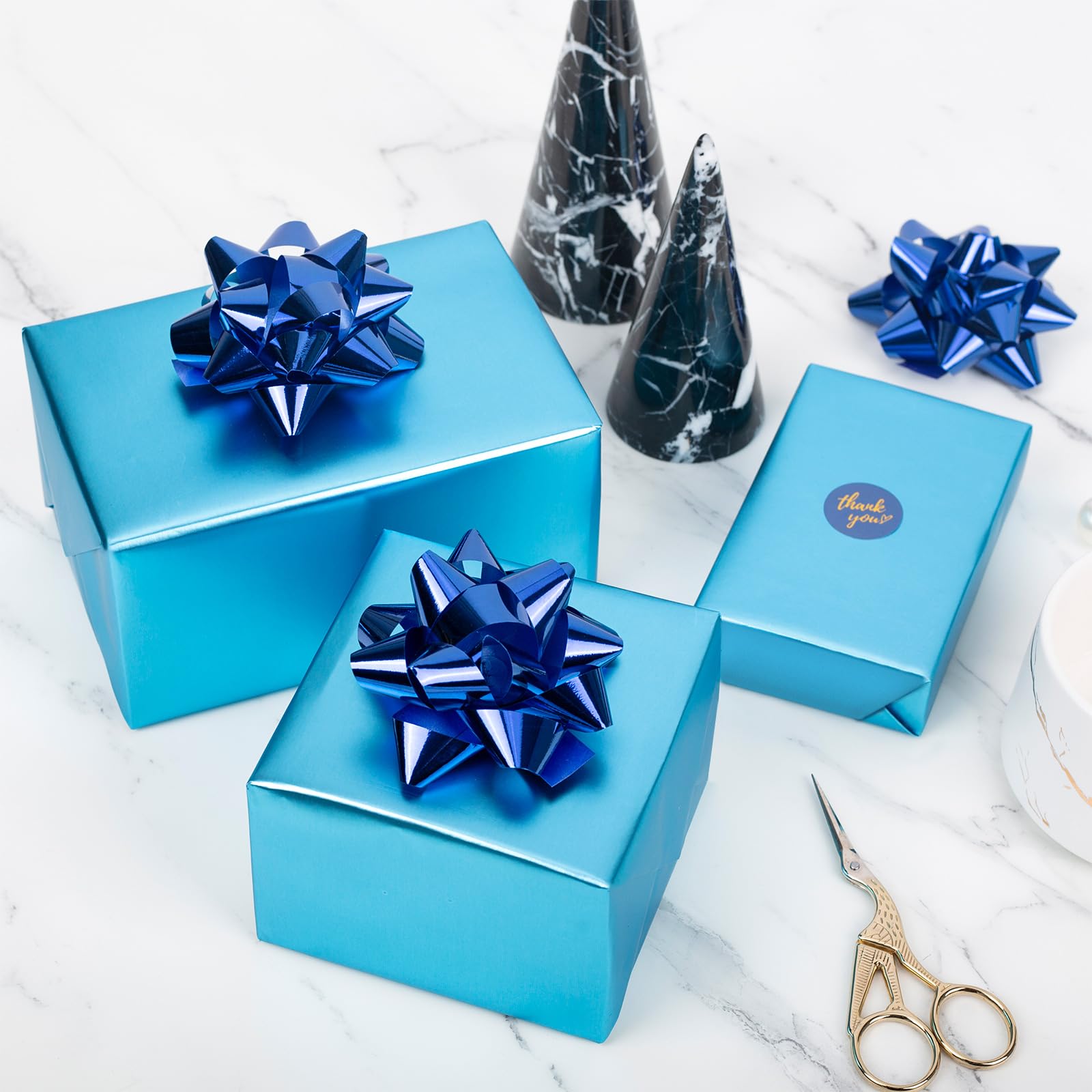 Flyhill Sky Blue Metallic Wrapping Paper-Mini Roll 17inch*32.8ft(46.8sqft-Solid Color Matte Light Paper for Christmas,Birthday,Wedding,Bridal Shower